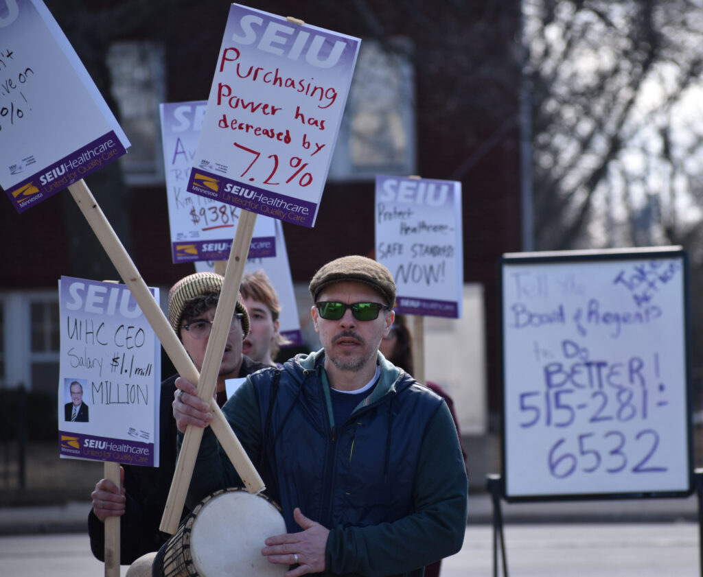 UI Health Care Workers union protest for better wages, benefits